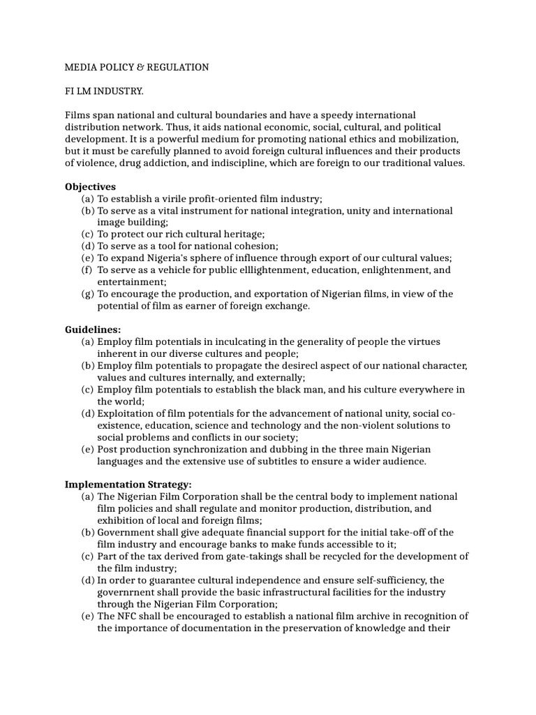 Nigeria's Film Industry Policy Overview | PDF | Nigeria