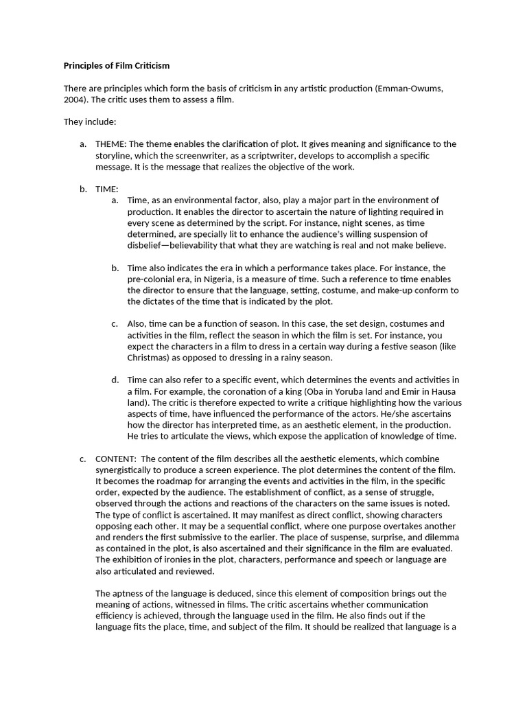 Principles of Film Criticism | PDF | Aesthetics | Actor