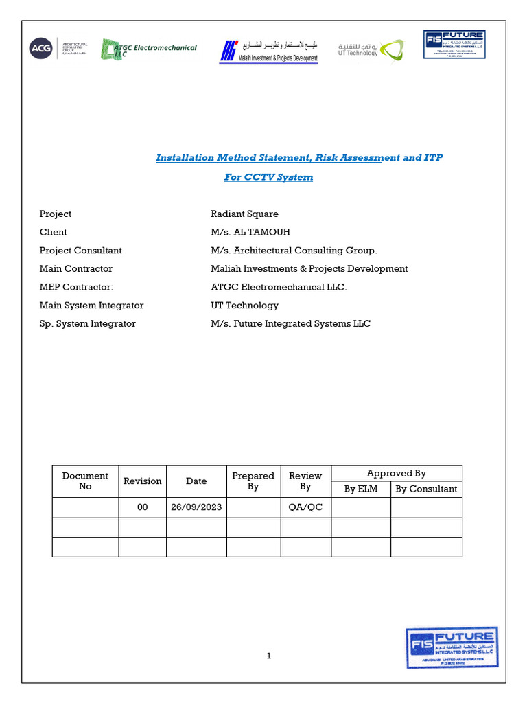 FIS Method Statement For Installation of CCTV System | PDF | Electrical ...