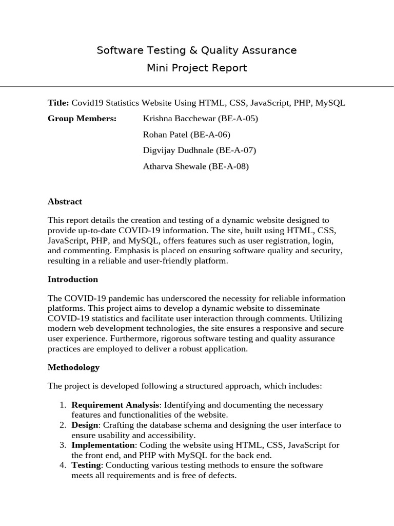 STQA Mini Project Report-1 | PDF | Websites | Software Testing