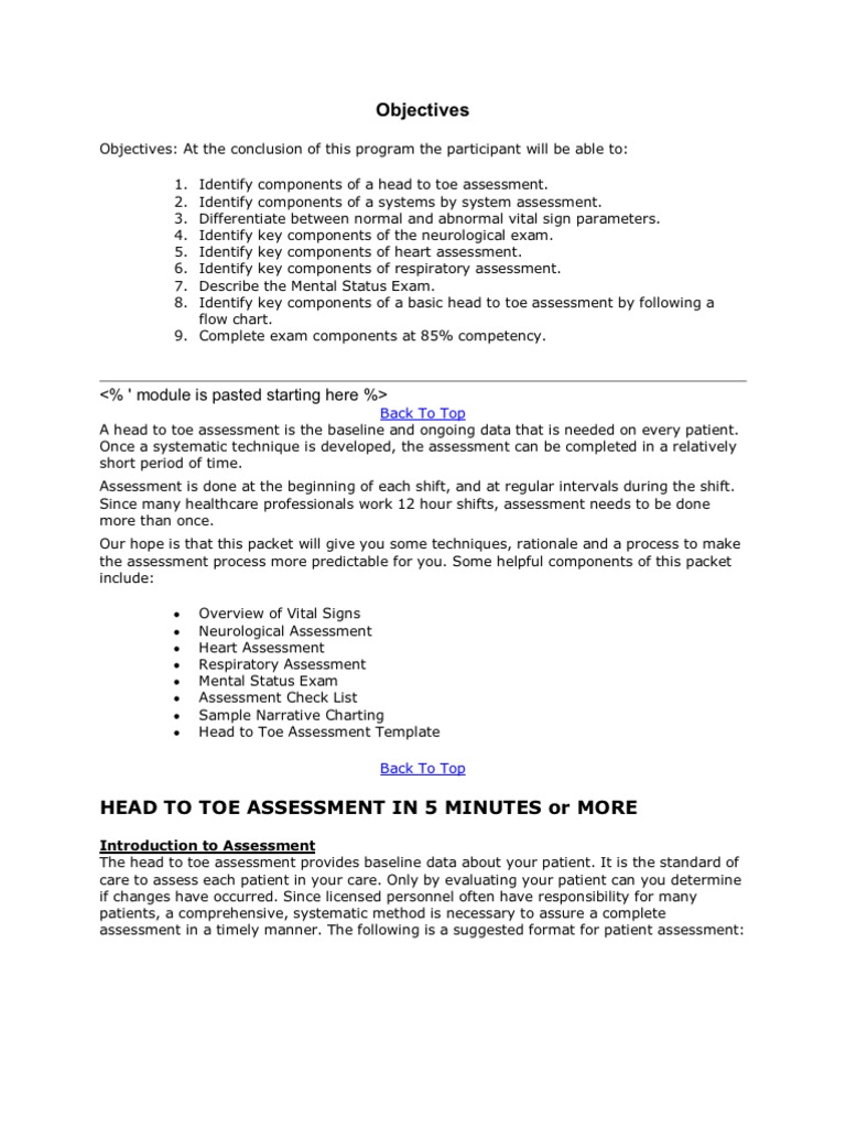Head To Toe Assessment Narrative