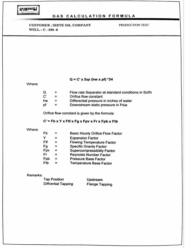 Gas Calculation Formula | PDF