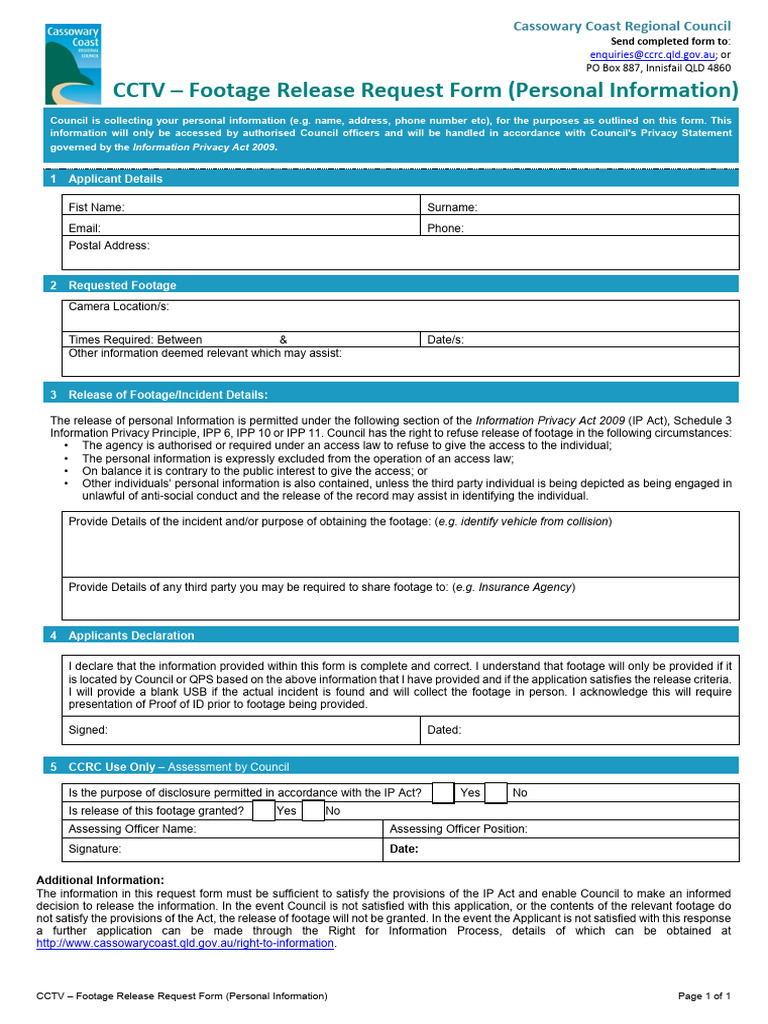 CCTV Footage Release Request Form Personal Information 2021 | PDF ...