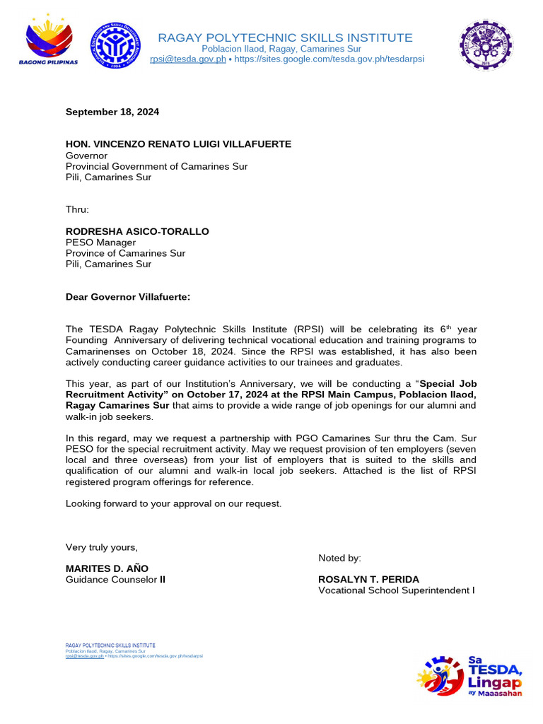 LETTER TO PESO Final | PDF | Career & Growth | Business