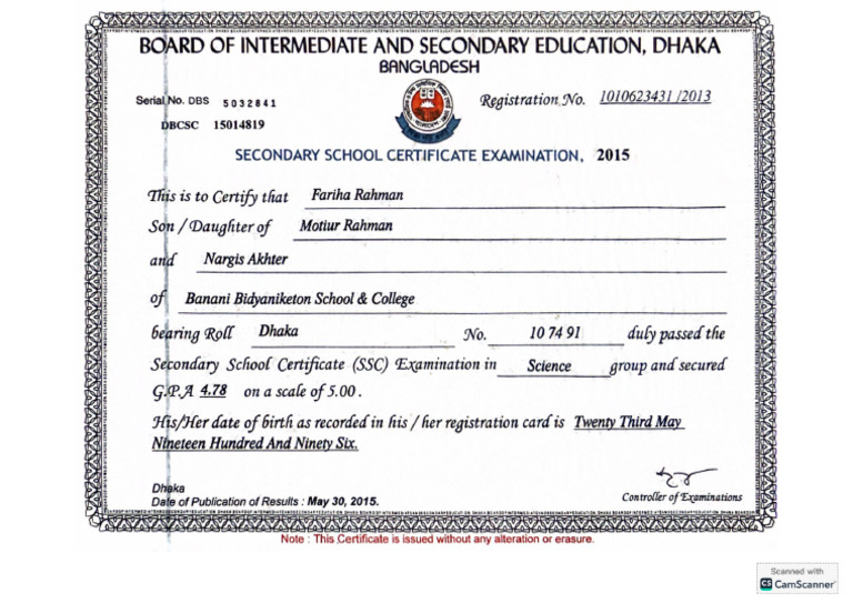 SSC Certificate | PDF