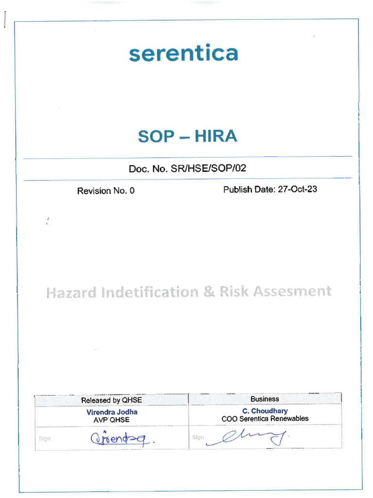 HSE SOP HIRA Management | PDF | Risk | Hazards