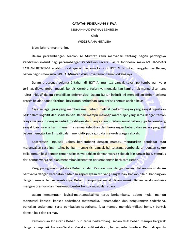 Perkembangan Pendidikan Inklusif Beben | PDF