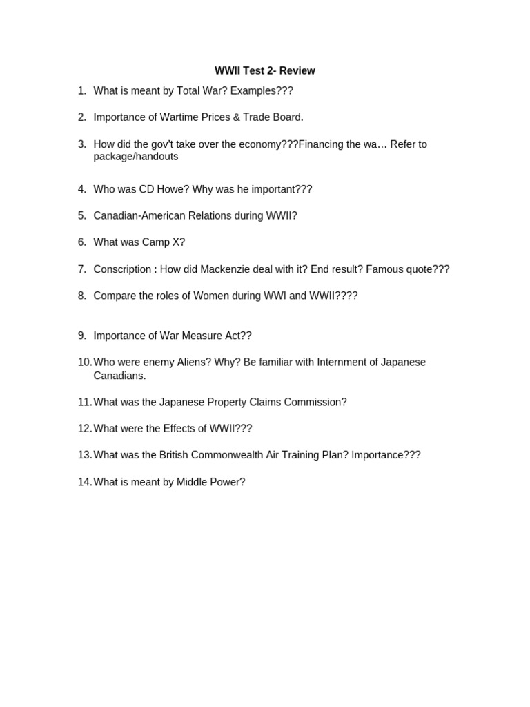 WWII Test 2 Review May 2022 2 | PDF