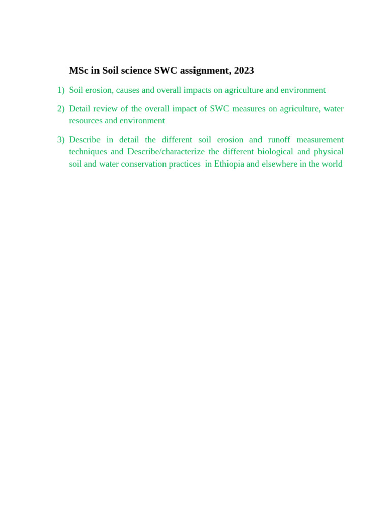 MSC in Soil Science SWC Assignment 2023 | PDF