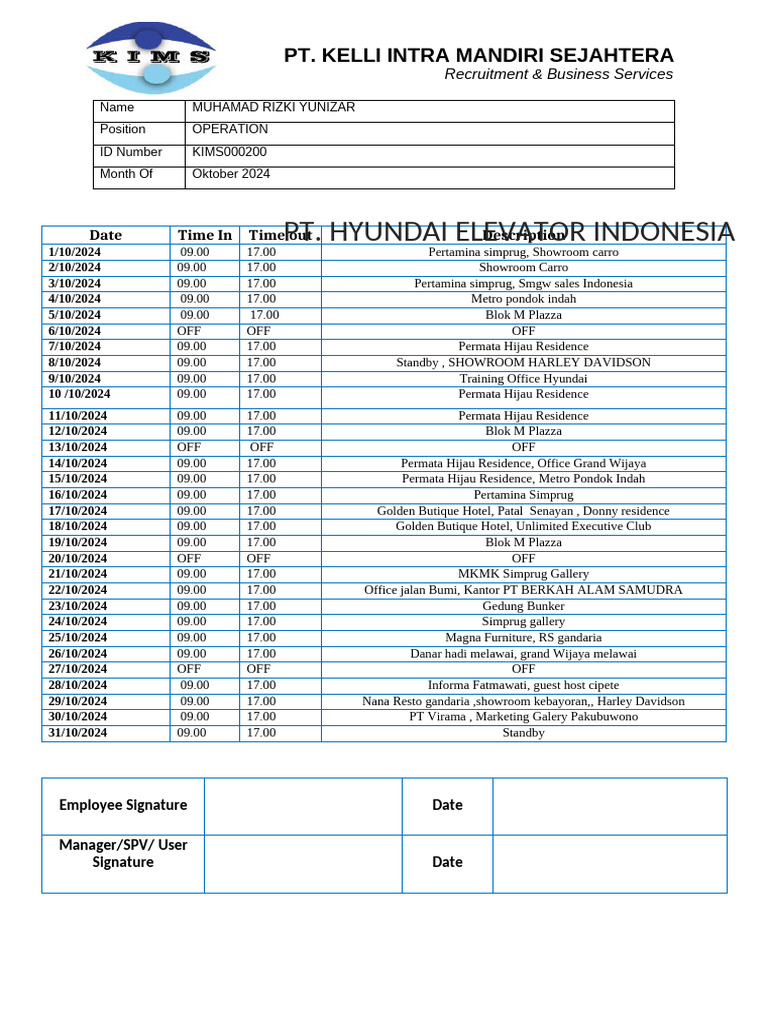 Absensi M.Rizki Yunizar Okober 2024 | PDF