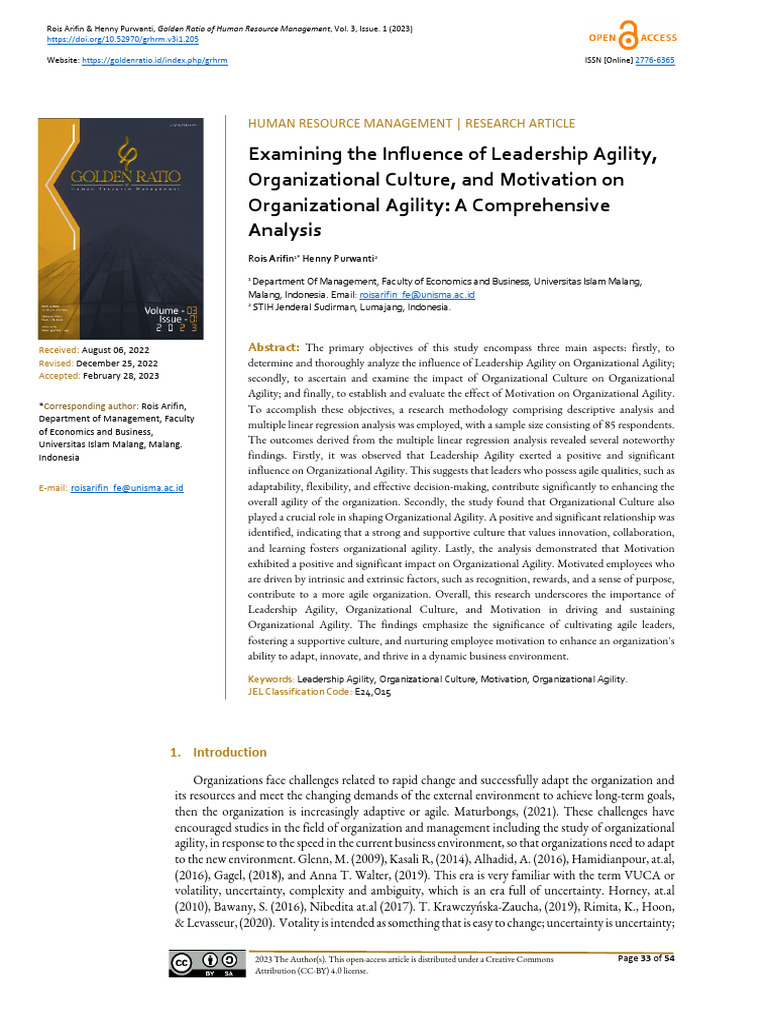 Examining The Influence of Leadership Agility, Organizational Culture ...