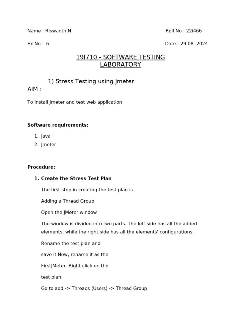 19I710 - Software Testing Laboratory: 1) Stress Testing Using Jmeter ...