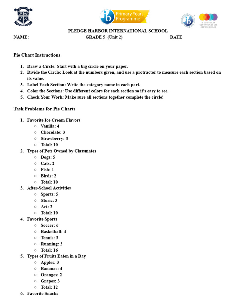 Pie Chart Work - Math Grade 5 | PDF