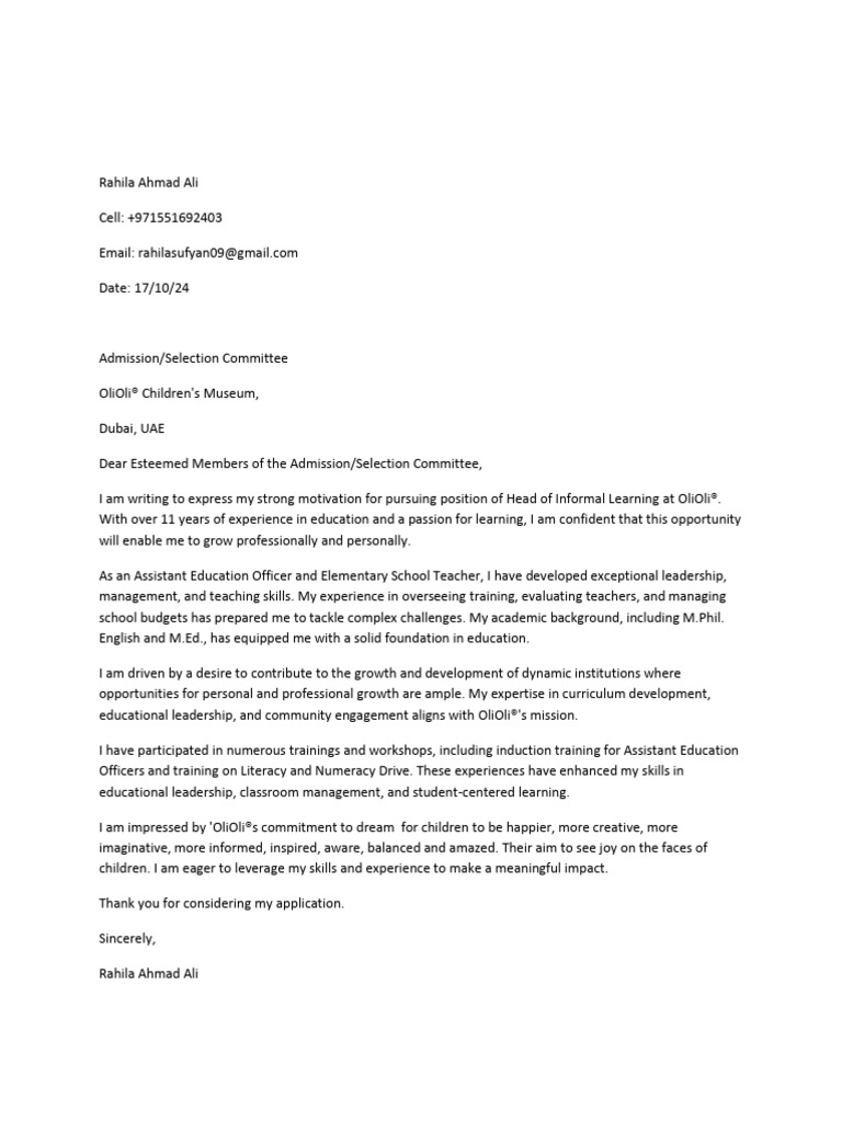 Motivation Letter | PDF