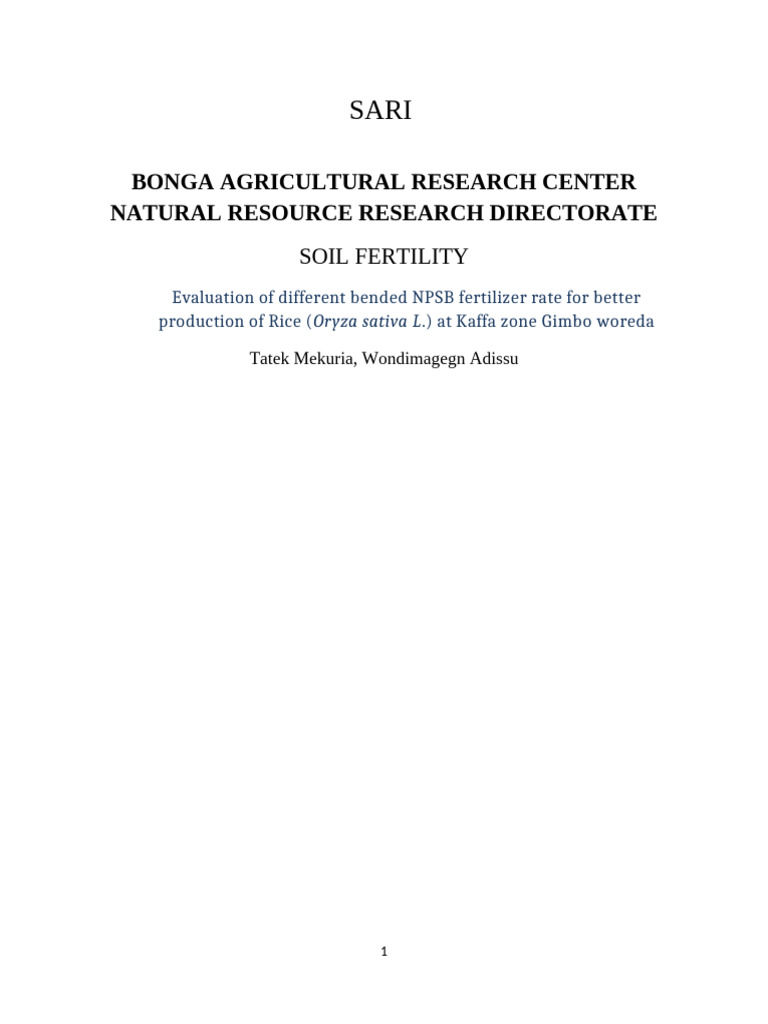 Optimizing NPSB Fertilizer for Rice Yield | PDF | Fertilizer | Soil