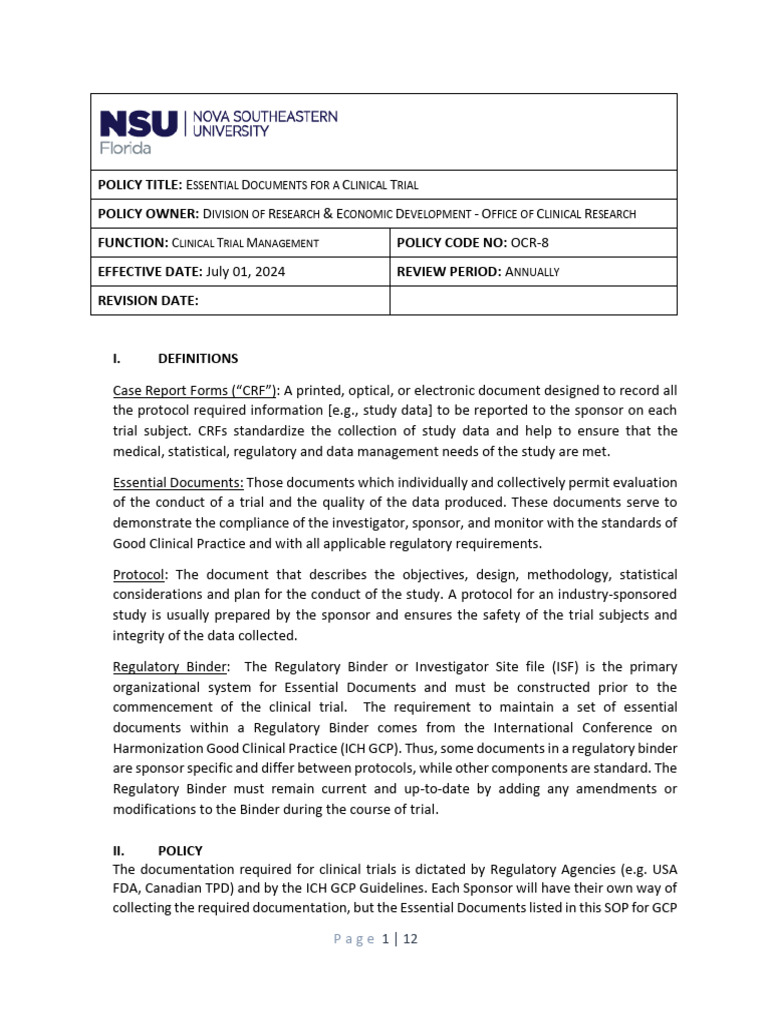 Ocr 8 Essential Documents For A Clinical Trial | PDF | Clinical Trial ...