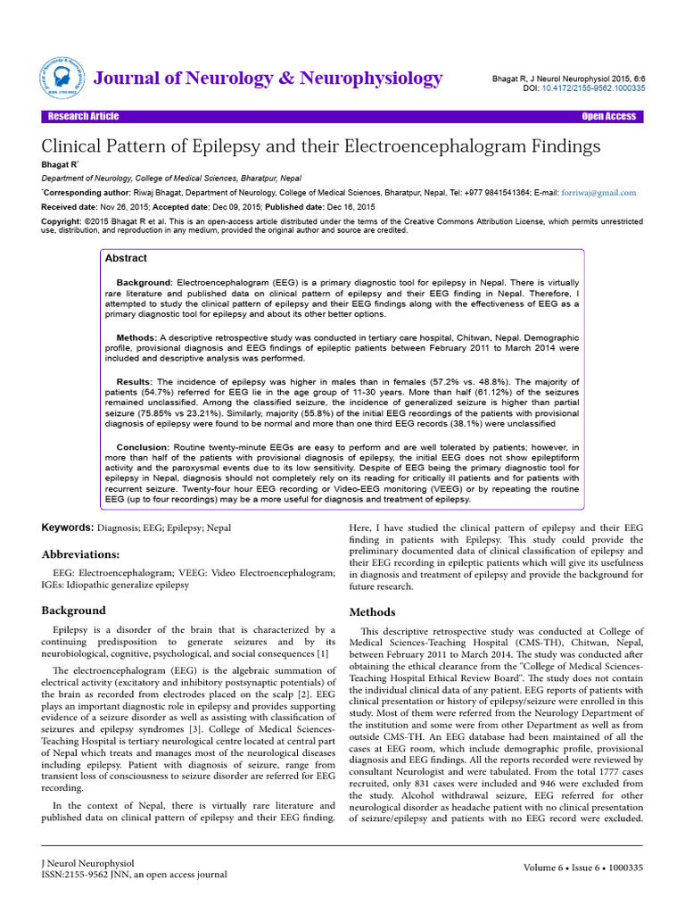 Clinical Pattern of Epilepsy and Their Electroencephalogram Findings ...