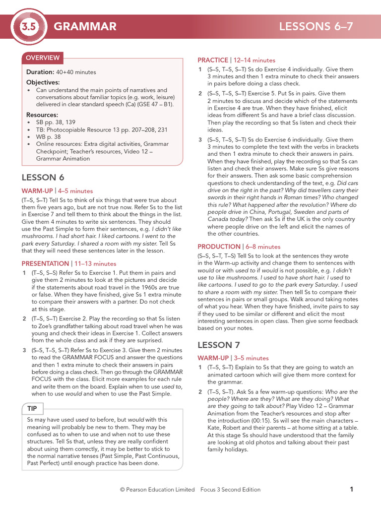 Focus3 2E LessonPlans U03 Lesson6 7 Grammar | PDF | Linguistics