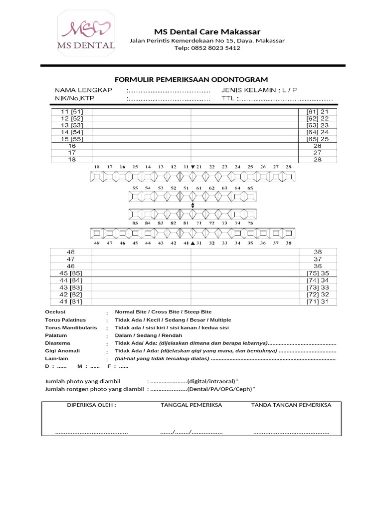 Formulir Pemeriksaan Odontogram | PDF
