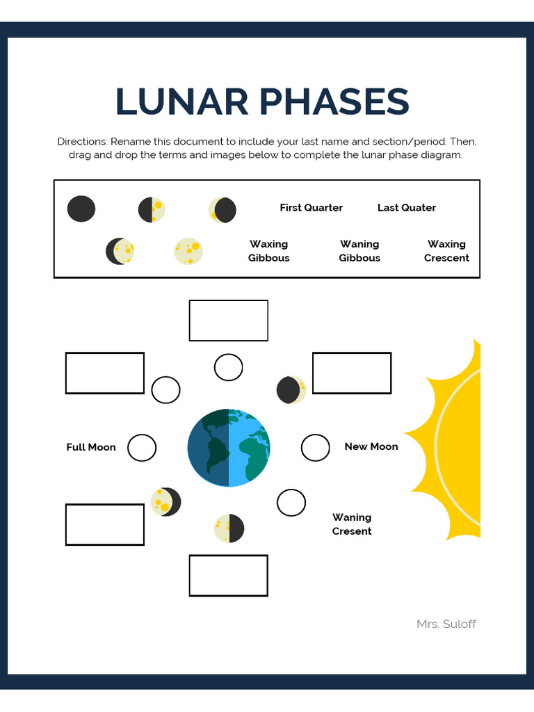 Lunar Phases Digital Worksheet in Blue Illustrative Style | PDF