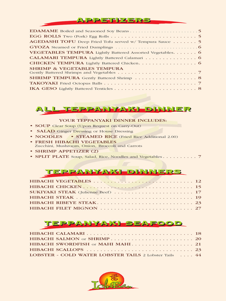 Ichiban Dinner Menu | PDF | Anheuser Busch Brands | Sushi