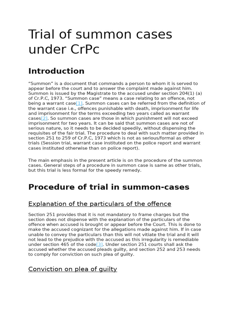 Trial of Summon Cases Under CRPC | PDF | Plea | Acquittal