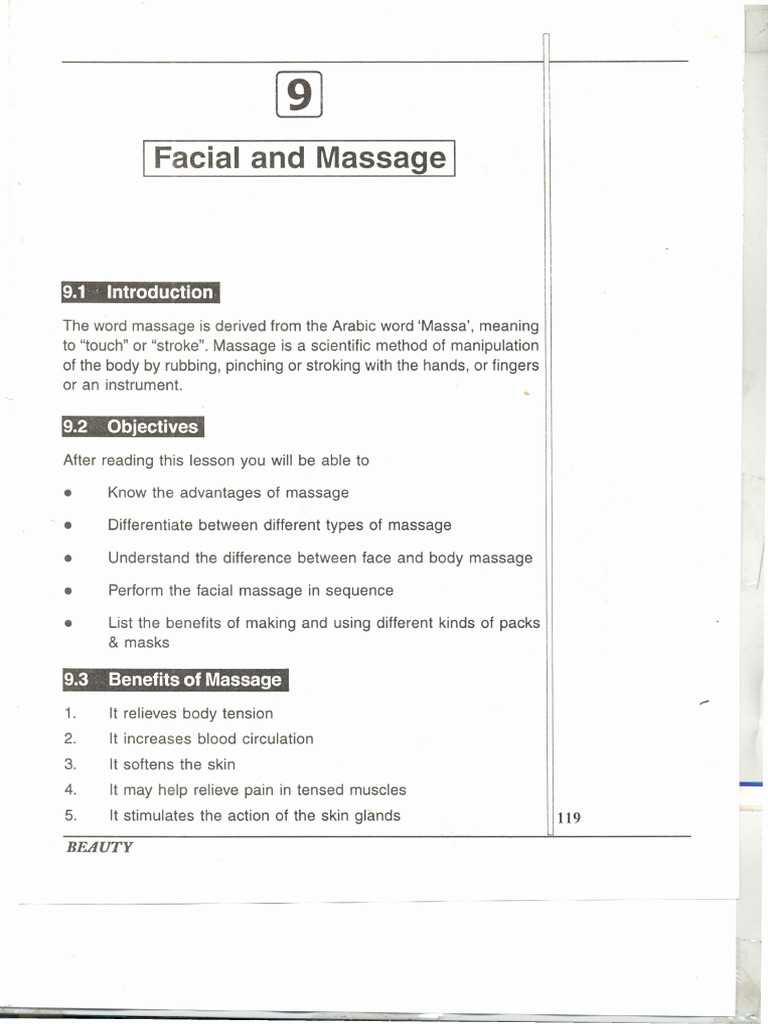 Lesson 9 Facial Massage | PDF | Massage | Hand