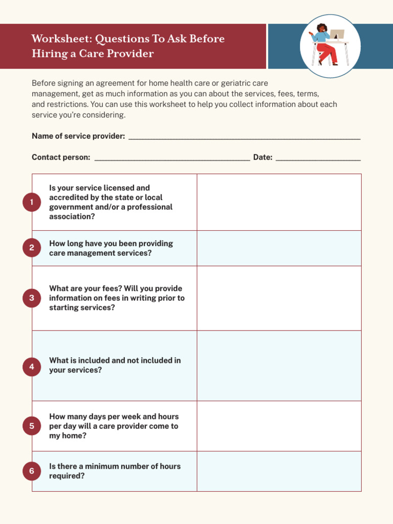 Worksheet Questions Hiring Care Provider | PDF | Career & Growth