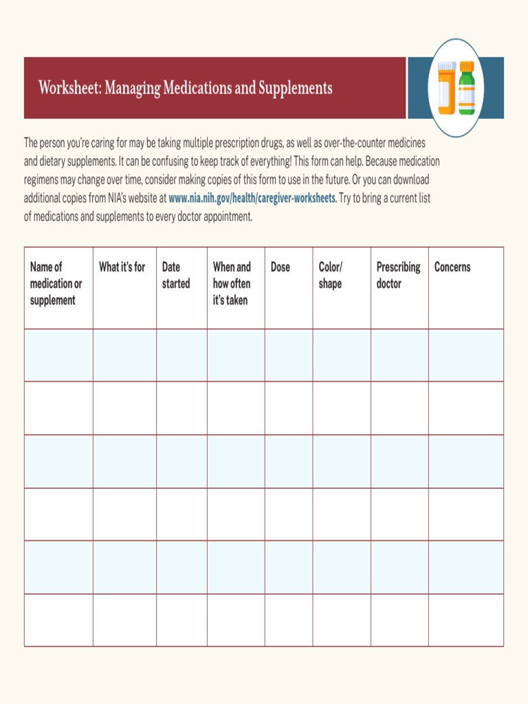Managing Medications and Supplements Worksheet | PDF | Self-Improvement ...