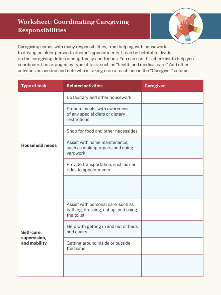 Worksheet Coordinating Caregiving Responsibilities - 1 | PDF | Caregiver | Health Care