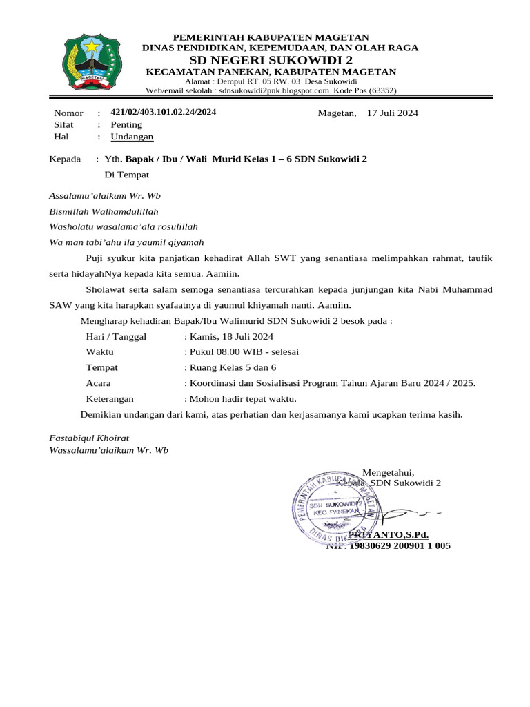 No. 02 Undangan Wali Murid 18 Juli | PDF