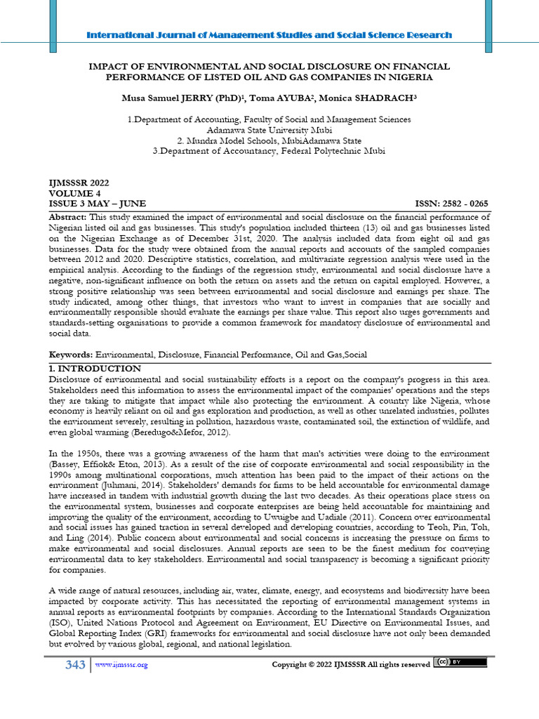 Impact of Environmental and Social Disclosure On Financial | PDF ...