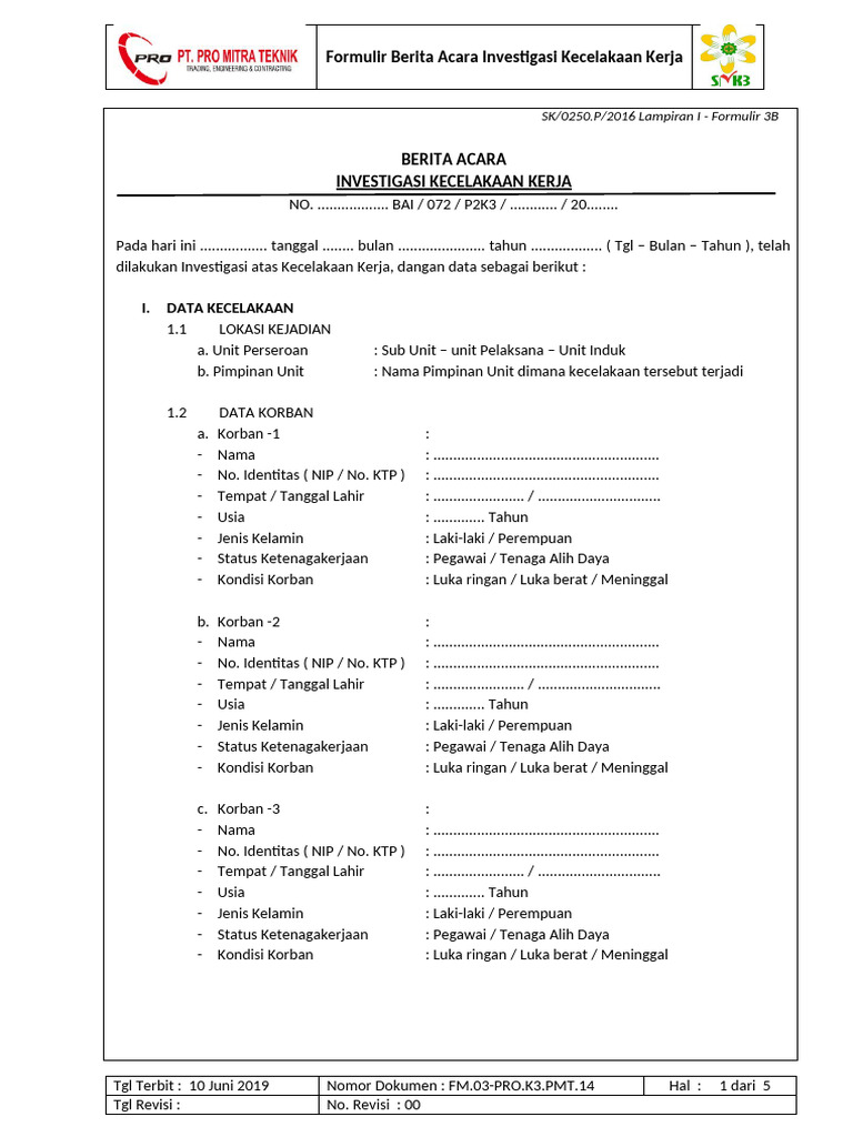 Investigasi Kecelakaan Kerja 2019 | PDF