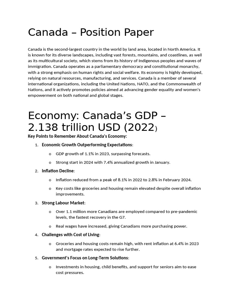 Canada - MUN Position Paper | PDF | Cost Of Living | Lgbt