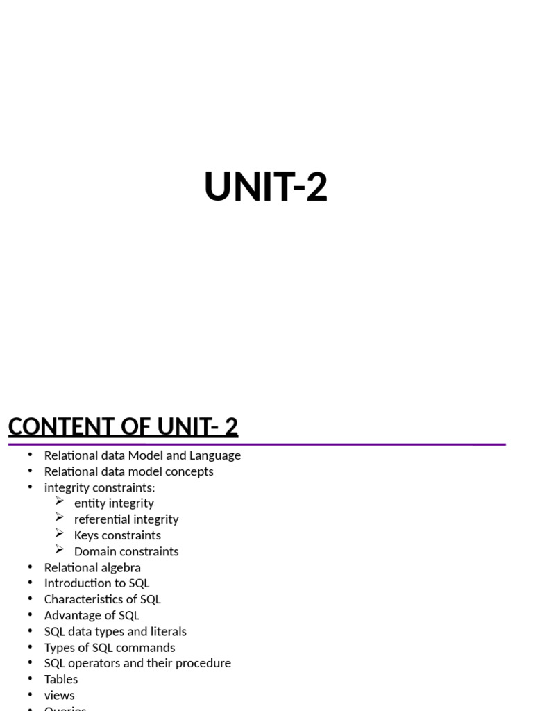 UNIT-2 DBMS | PDF | Relational Model | Relational Database UNIT-2 DBMS | PDF | Relational Model | Relational Database