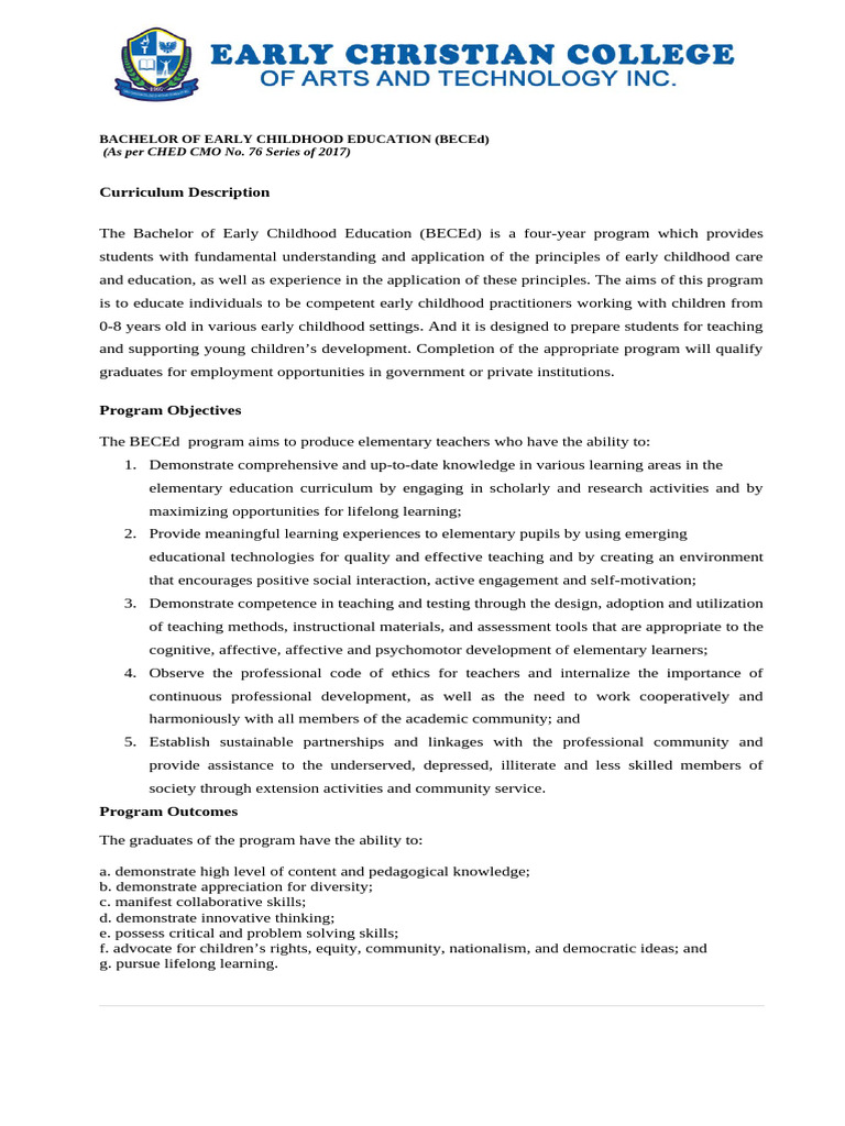 BECED Program | PDF | Learning | Early Childhood Education