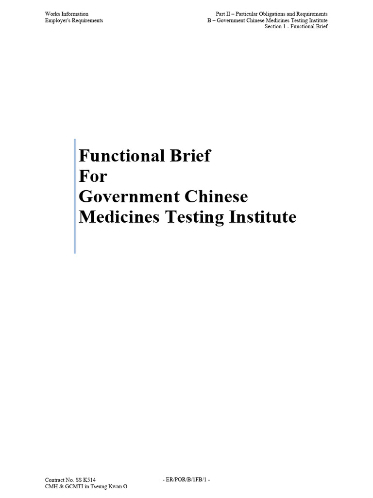 Functional Brief For Government Chinese Medicines Testing Institute ...