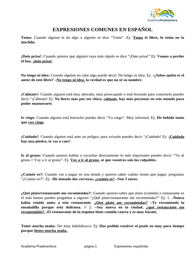 Expresiones Comunes en Español | PDF