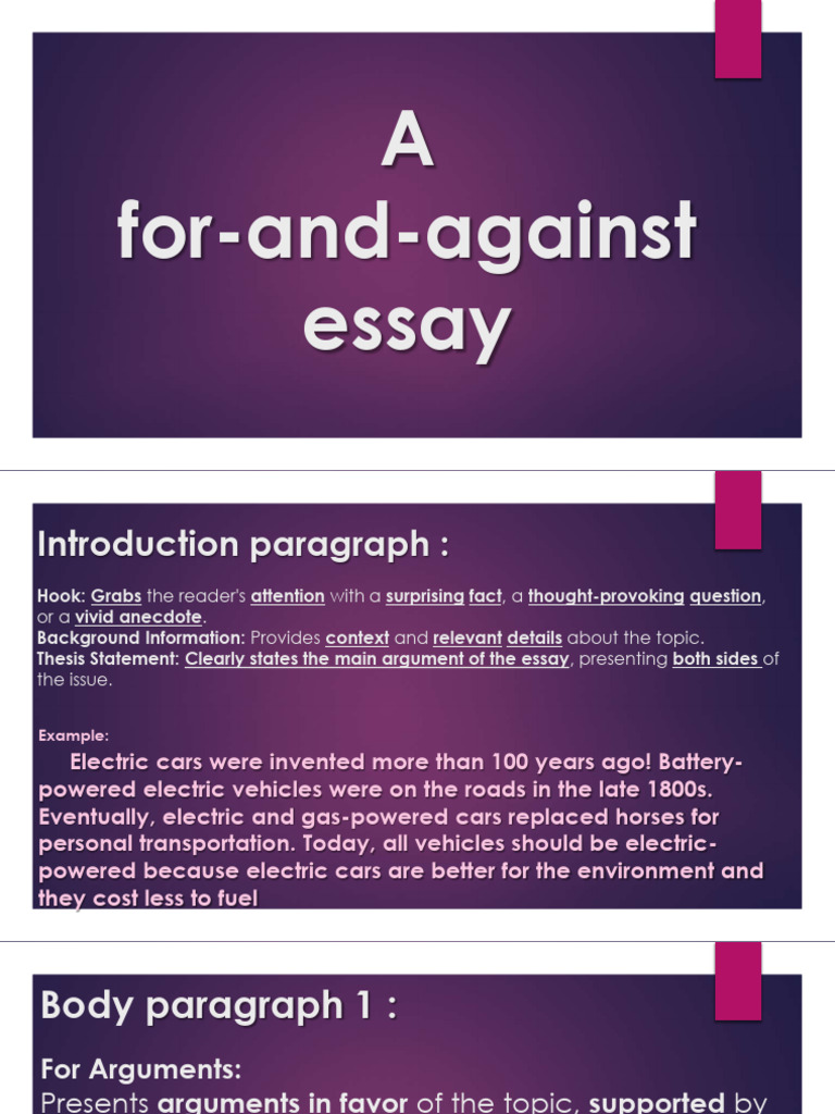 A For-And-Against Essay | PDF | Electric Car | Essays