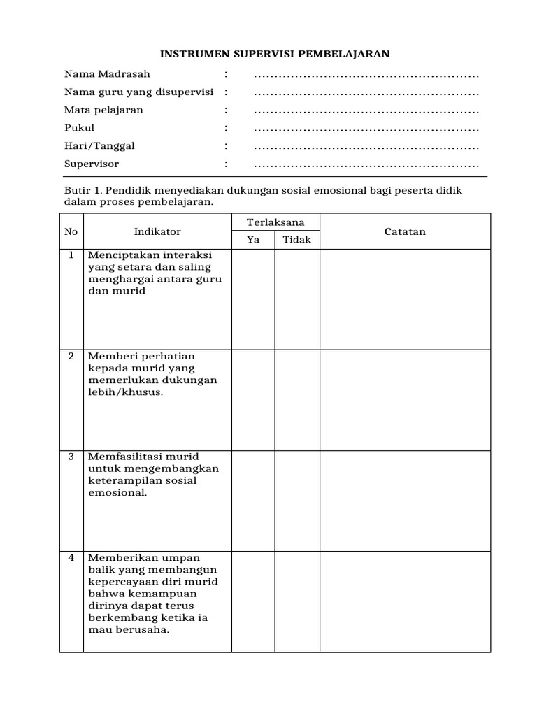 Instrumen Supervisi Pembelajaran | PDF | Karier & Perkembangan | Pengembangan Diri