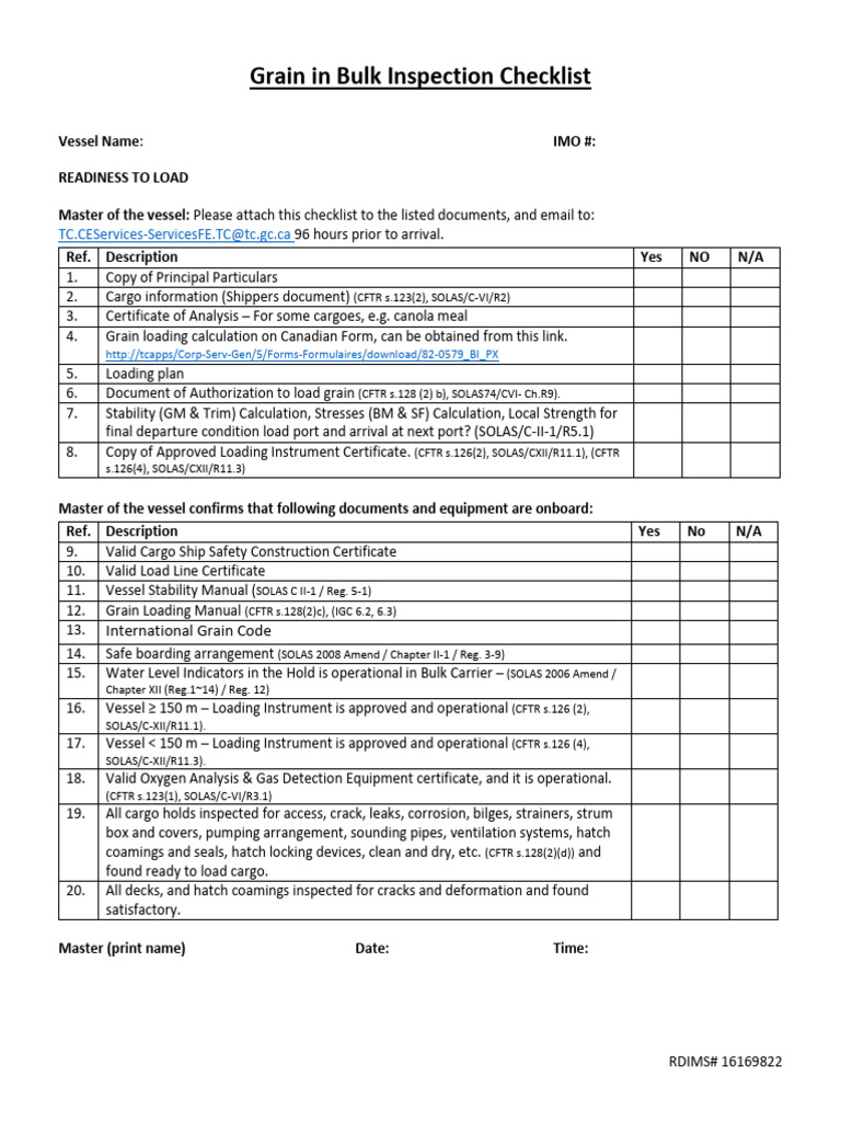 Rdims - 16169822 - v4 - Checklist - 1 - Grain - Inspection - 1 - 2024 ...