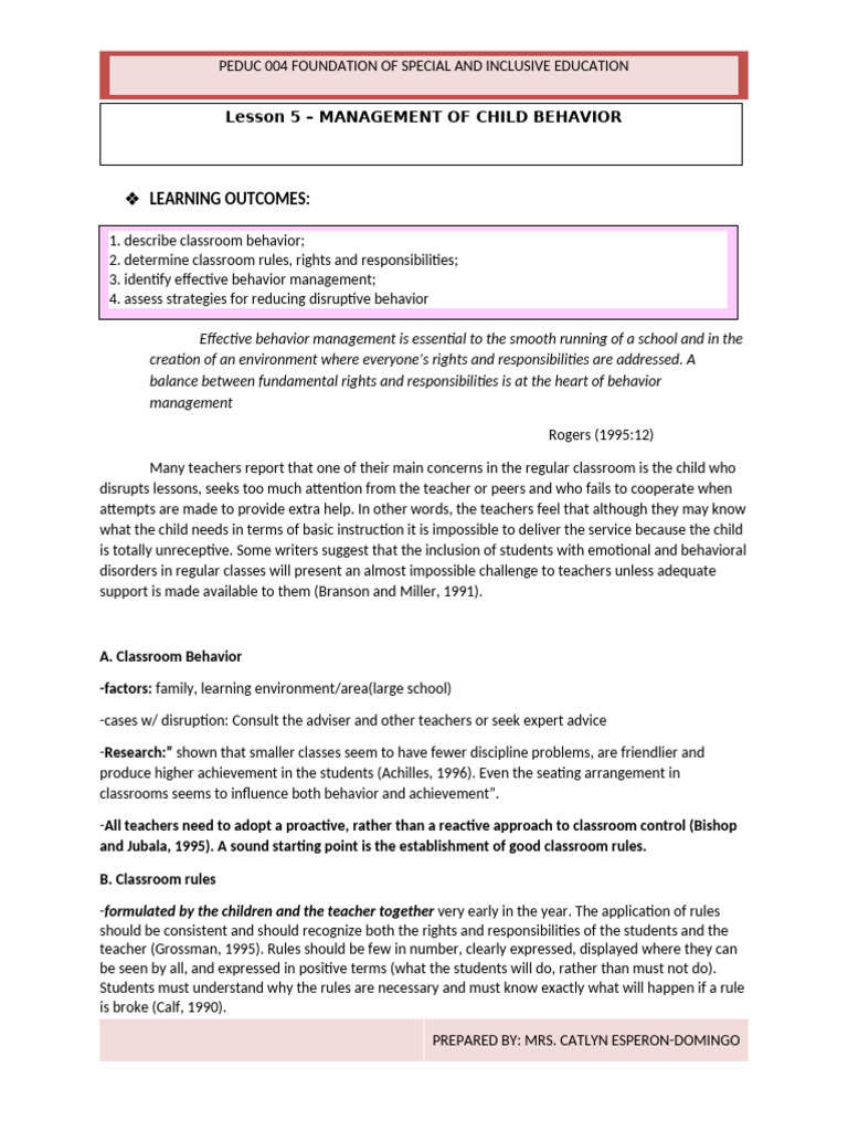 Lesson 5 Sped Students | PDF | Reinforcement | Teachers