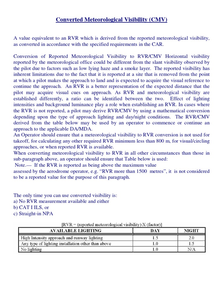 CMV and RVR Conversion in Aviation | PDF | Applied And ...