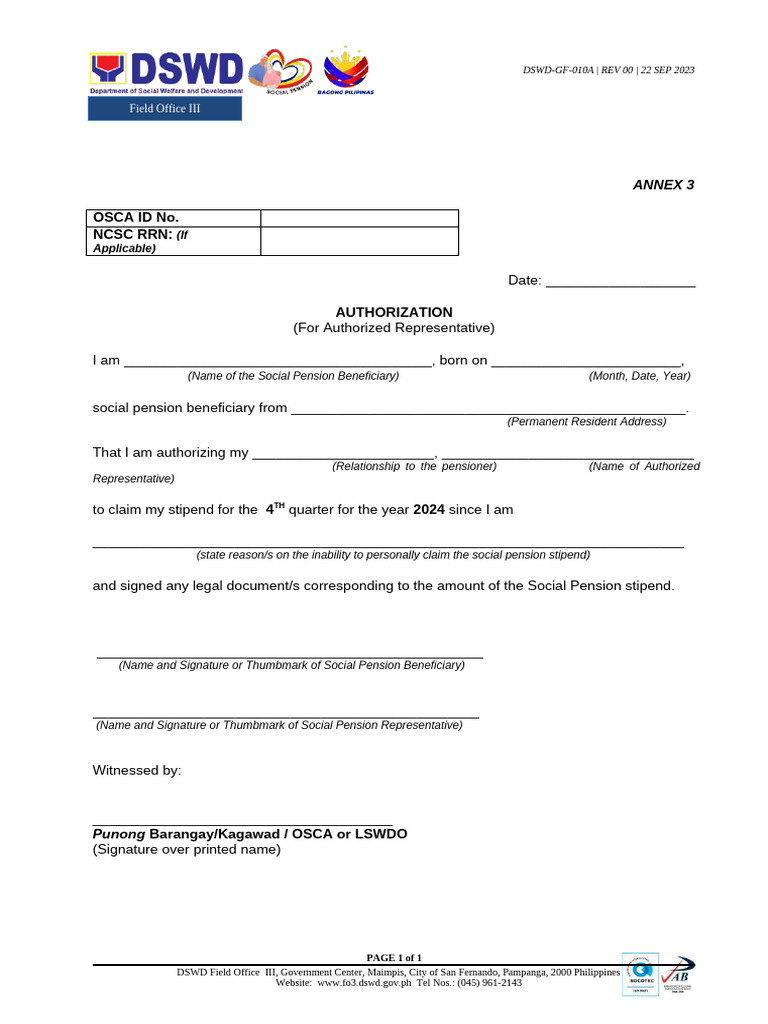 MC 06 S. 2024 - Annex 3 - Authorization 1 | PDF