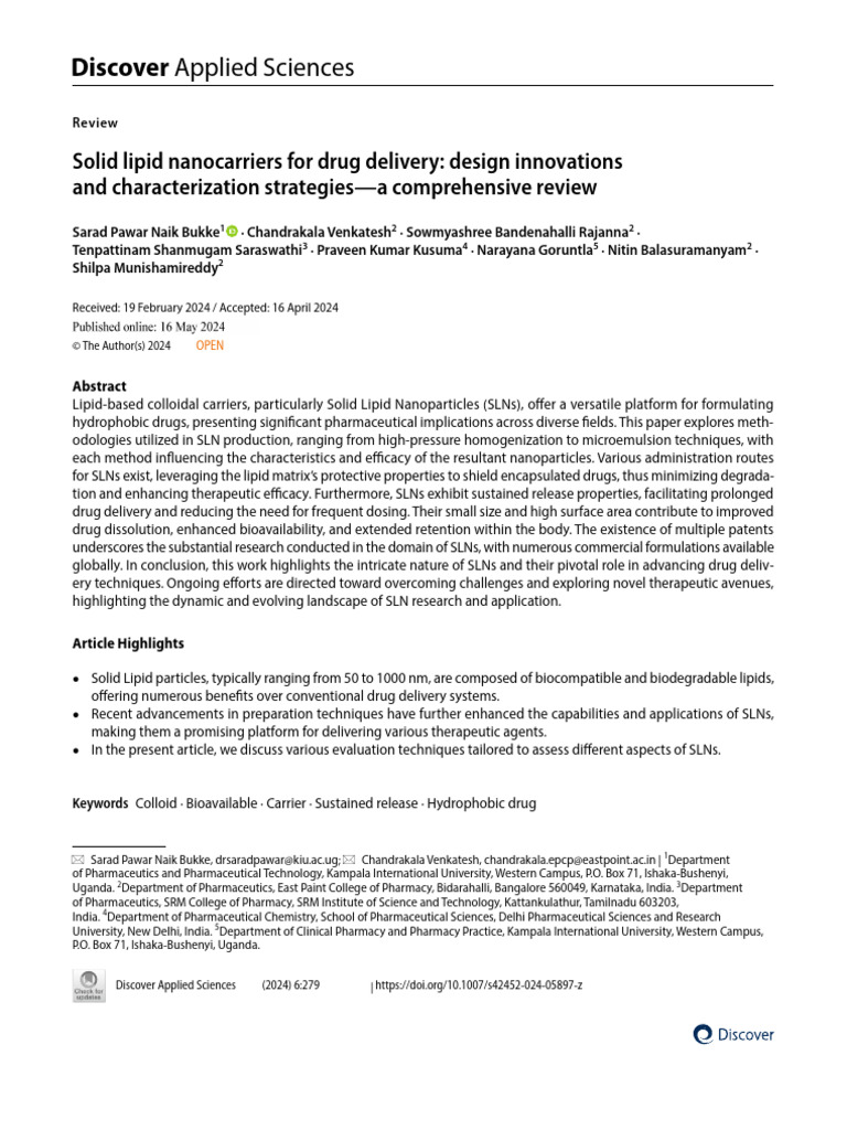 Discover Applied Sciences (Springer) | PDF | Emulsion | Nanoparticle