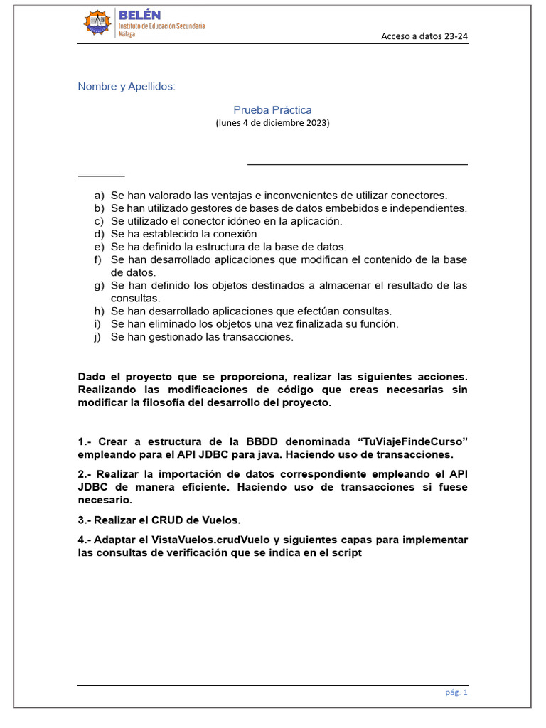 ACDAT Prueba Und 3 BBDD Relacionales | PDF | Informática