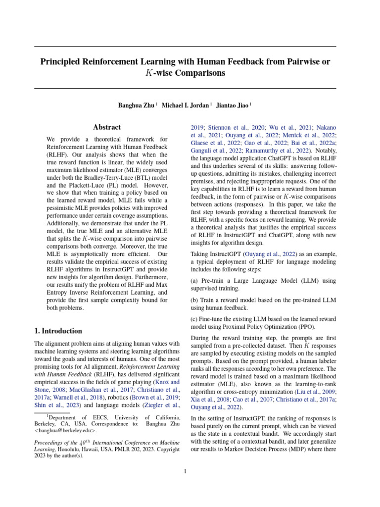 Principled Reinforcement Learning With Human Feedback From Pairwise or ...