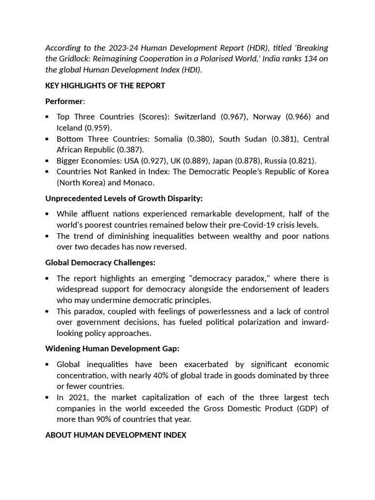 Human Development Report 2023-24 | PDF | Human Development Index ...