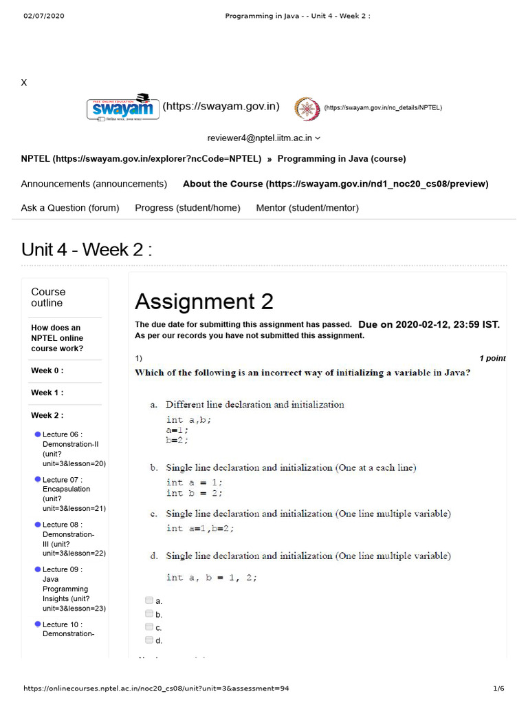 Noc20-Cs08 Week 02 Assignment 01 | PDF | Teaching Methods & Materials