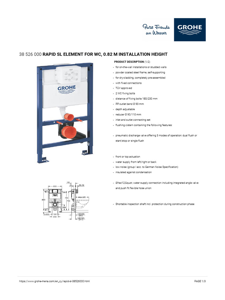 Grohe 38526000 WC Installation Element | PDF | Valve | Manufactured Goods